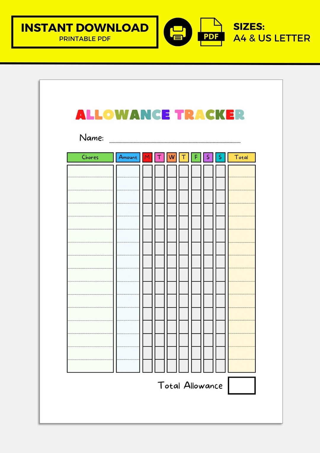 Allowance Sheet - Etsy