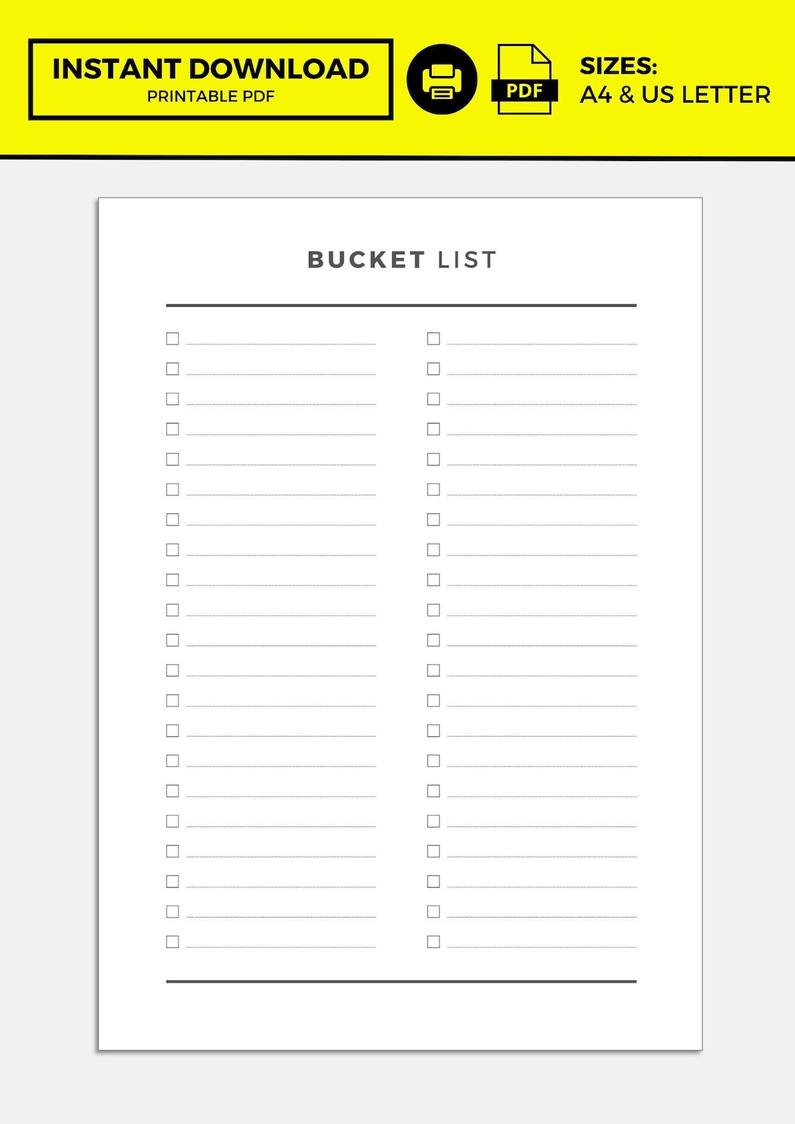 Bucket List Printable, Bucket List Template, Bucket List Tracker ...