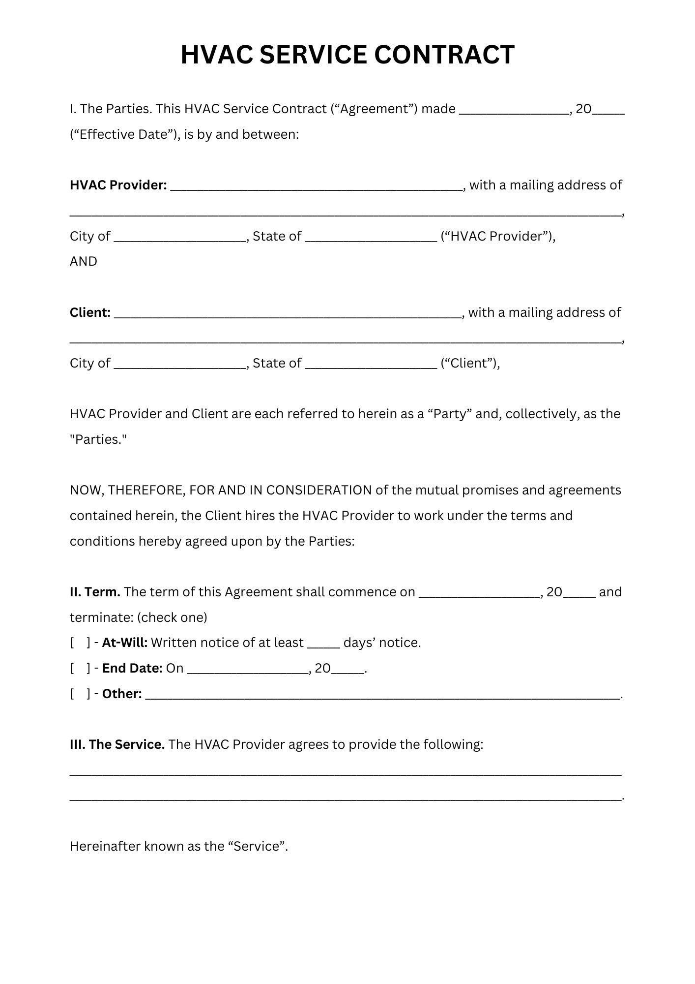 HVAC Contract, HVAC Service Agreement, Contract Template, Agreement ...