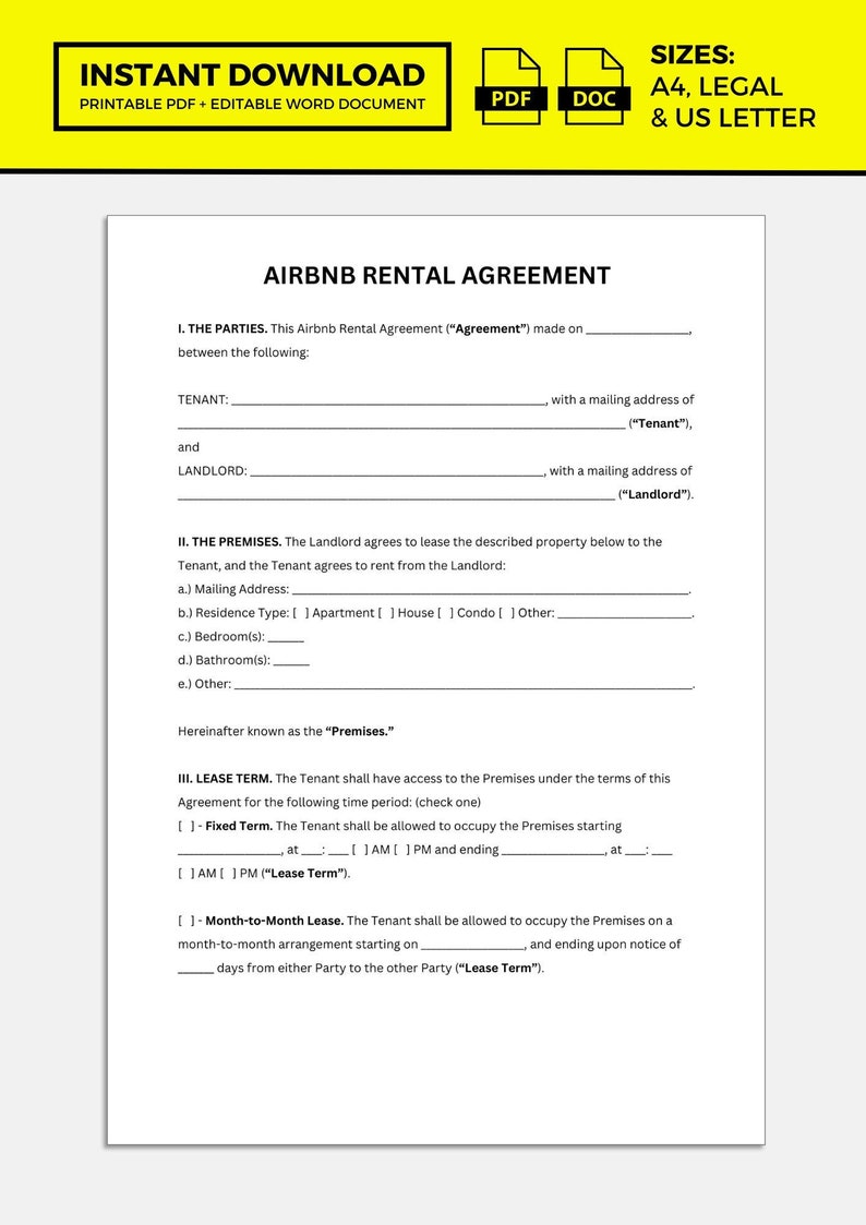 Airbnb Rental Agreement, Airbnb Rental Contract - Etsy