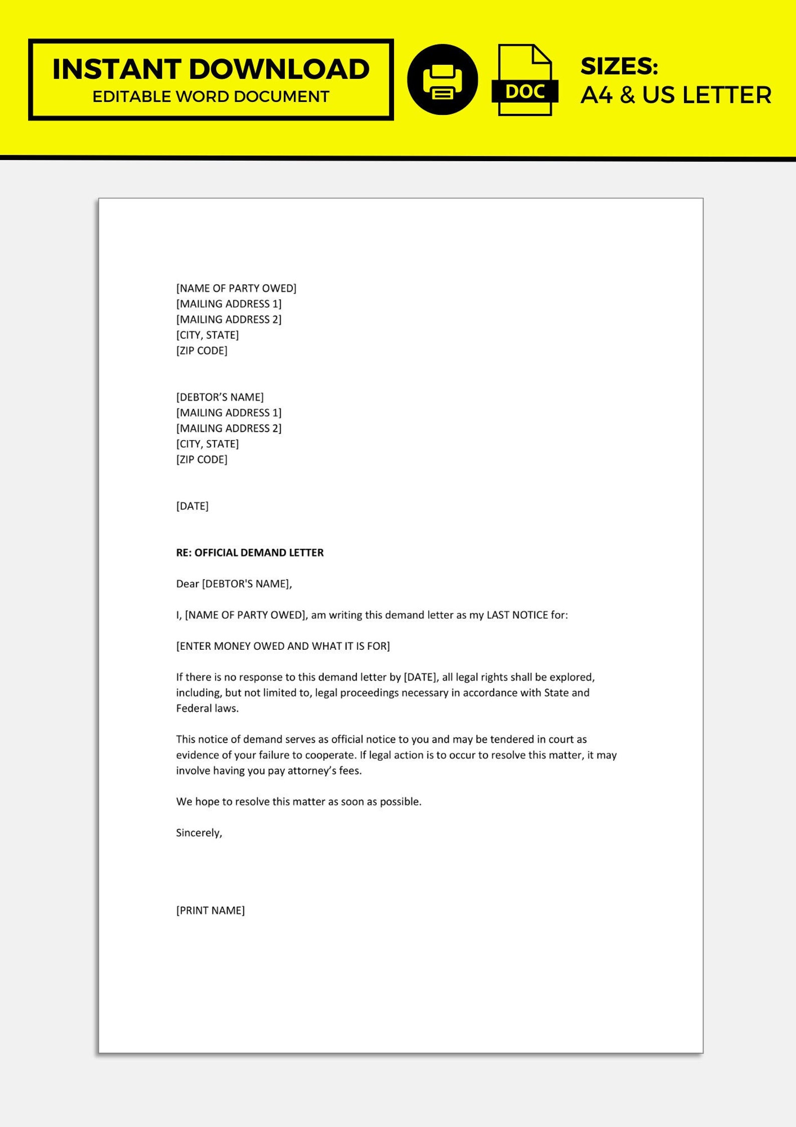 Demand Letter, Demand Letter Template - Etsy