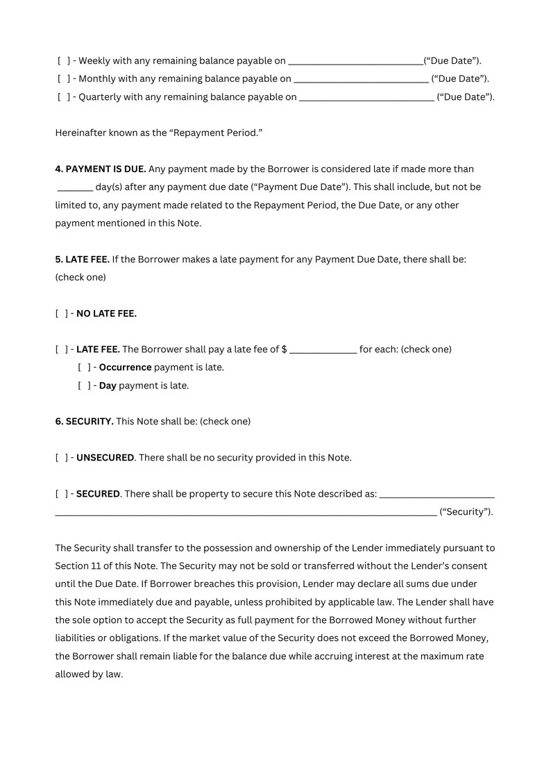 Promissory Note Promissory Note Template Etsy