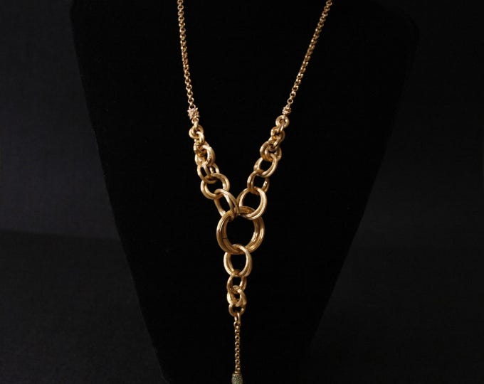 Vintage Long Chain Necklace With White Teardrop Pendant Gold Tone Rope ...