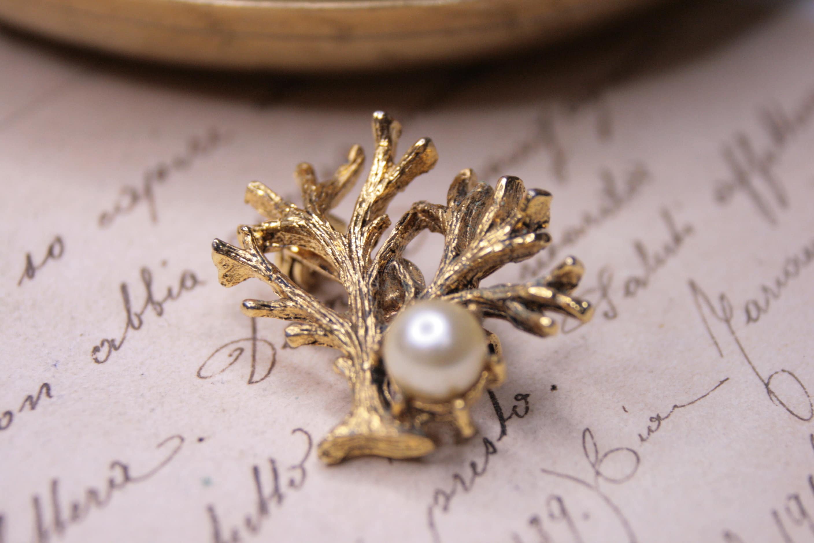 Vintage Tree of Life With Faux Pearl Brooch, Small Family Tree Brooch ...