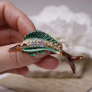 Vintage Green Enamel Swordfish Brooch Aurora Borealis Fish Brooch - Etsy
