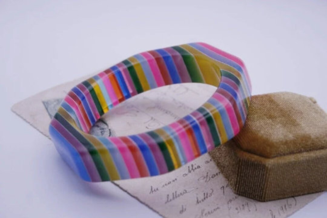 Vintage Striped Rainbow Plastic Bangle Sobral Style Bangle Pop Art ...