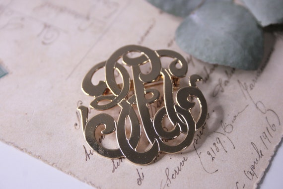Vintage Monogram Gold Tone Brooch Initaial Monogram Brooch - Etsy