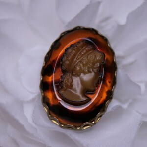 Vintage Lady Cameo Brooch, Amber Brown Woman Face Cameo Brooch - Etsy