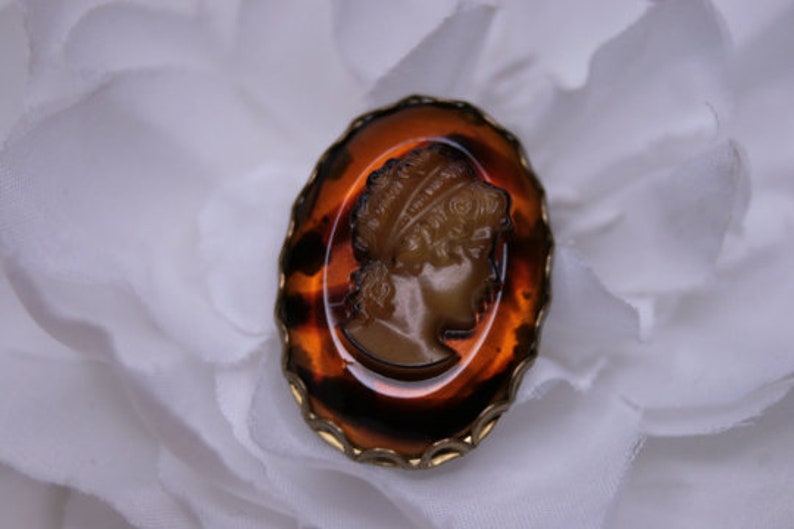 Vintage Lady Cameo Brooch, Amber Brown Woman Face Cameo Brooch - Etsy