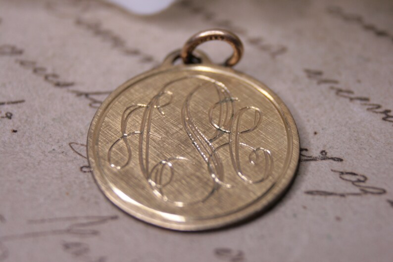 Gold Color Engraved Initial Medallion Vintage Monogram - Etsy