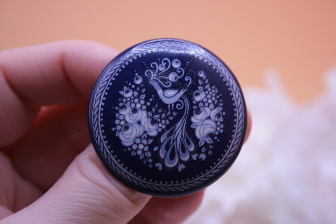 Michaela Frey Enamel Bird and Flower Brooch White and Blue Round Pin - Etsy