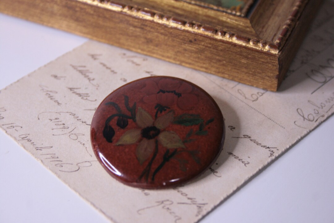 Vintage Ceramic Hand Painted Brooch, Brown Floral Design Brooch - Etsy