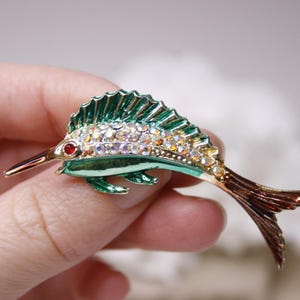 Vintage Green Enamel Swordfish Brooch Aurora Borealis Fish Brooch - Etsy