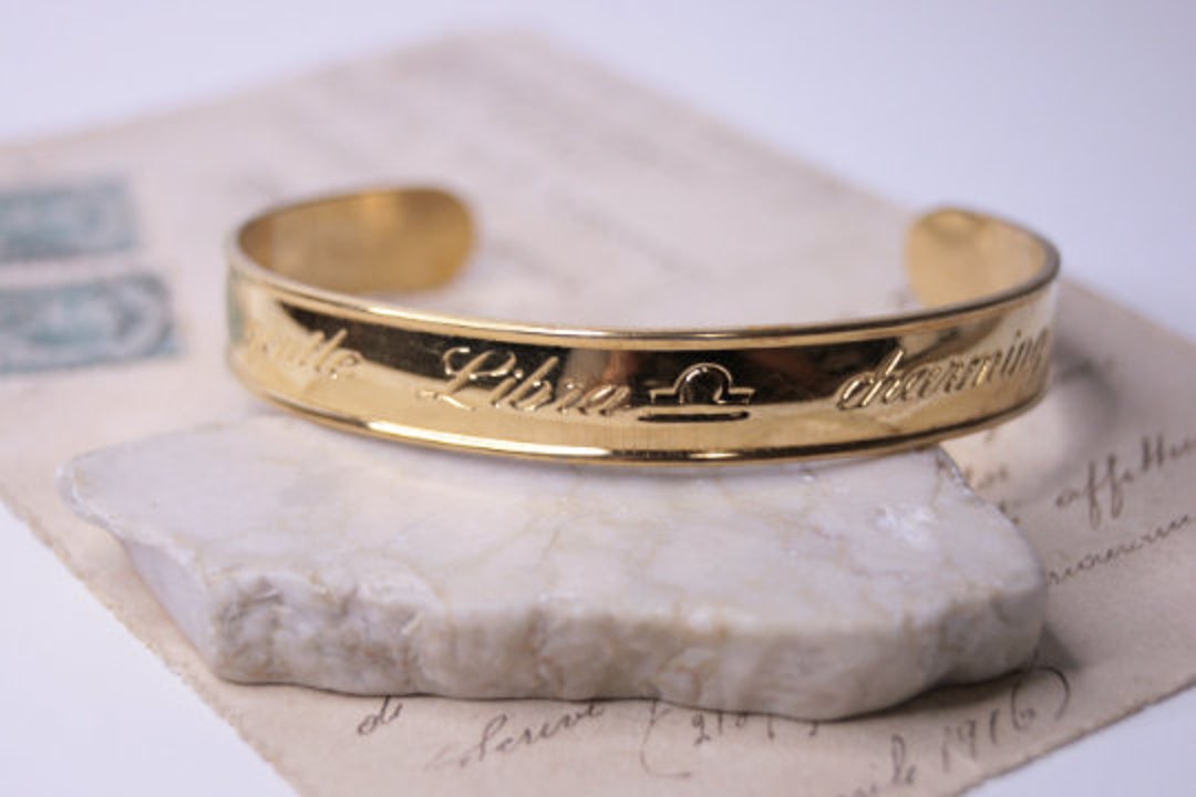 Vintage Avon Libra Zodiac Cuff Bracelet, Gold Tone Adjustable Bangle ...