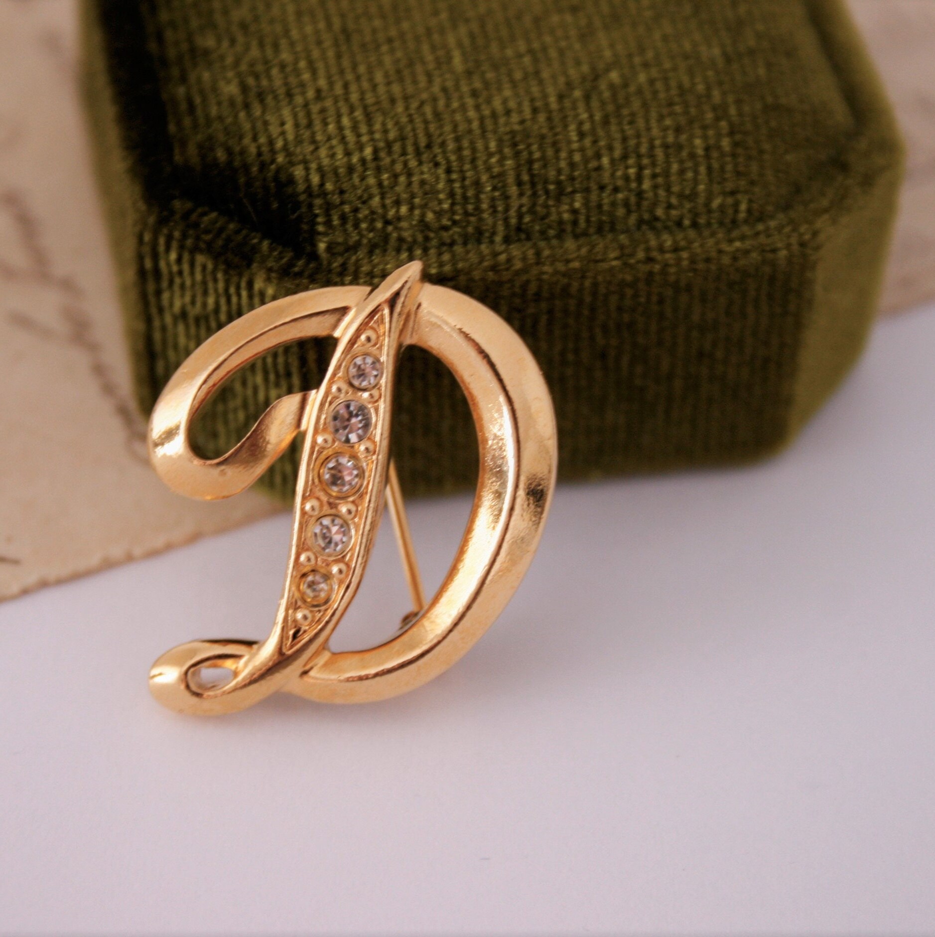 Avon Initial Letter D With Rhinestones Vintage Gold Tone - Etsy