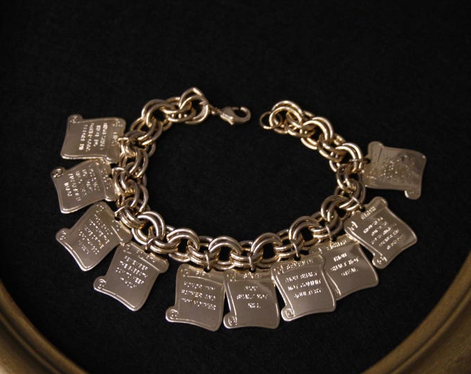 Chunky Gold Tone Ten Commandments Charm Bracelet Vintage Religious Gift ...