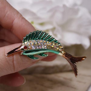 Vintage Green Enamel Swordfish Brooch Aurora Borealis Fish Brooch - Etsy
