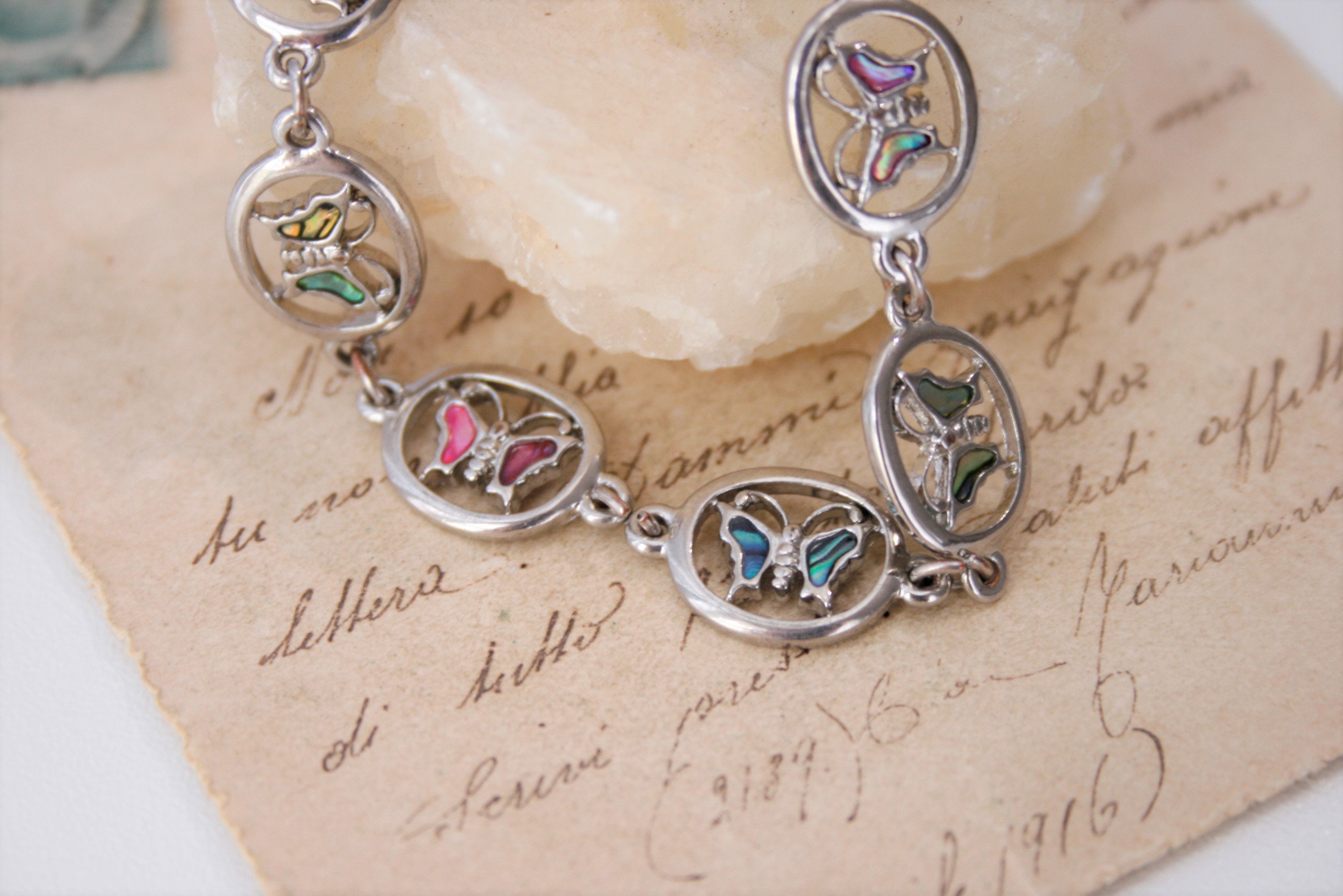 Vintage SJ Abalone Shell Butterfly Link Bracelet - Etsy