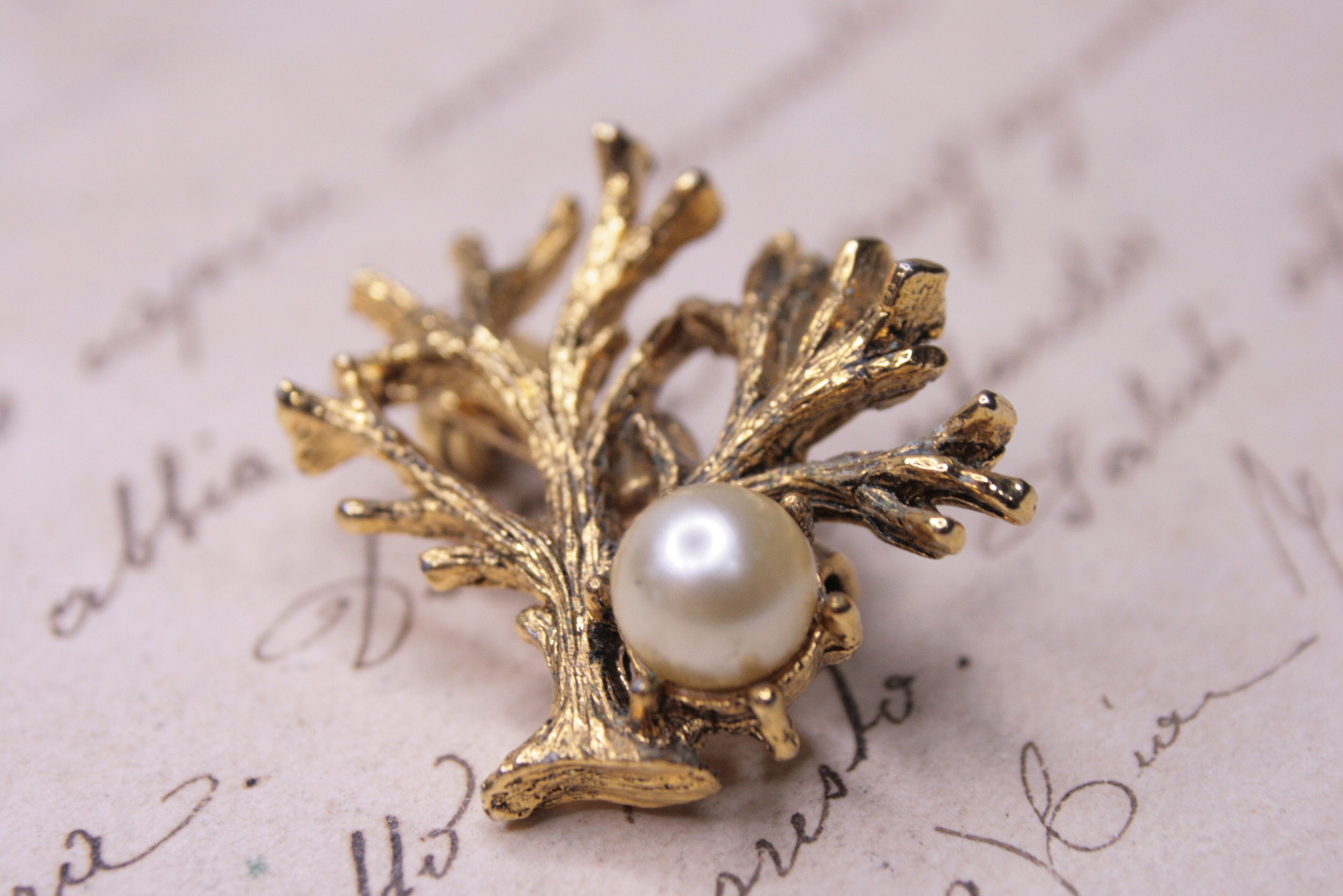 Vintage Tree of Life With Faux Pearl Brooch, Small Family Tree Brooch ...