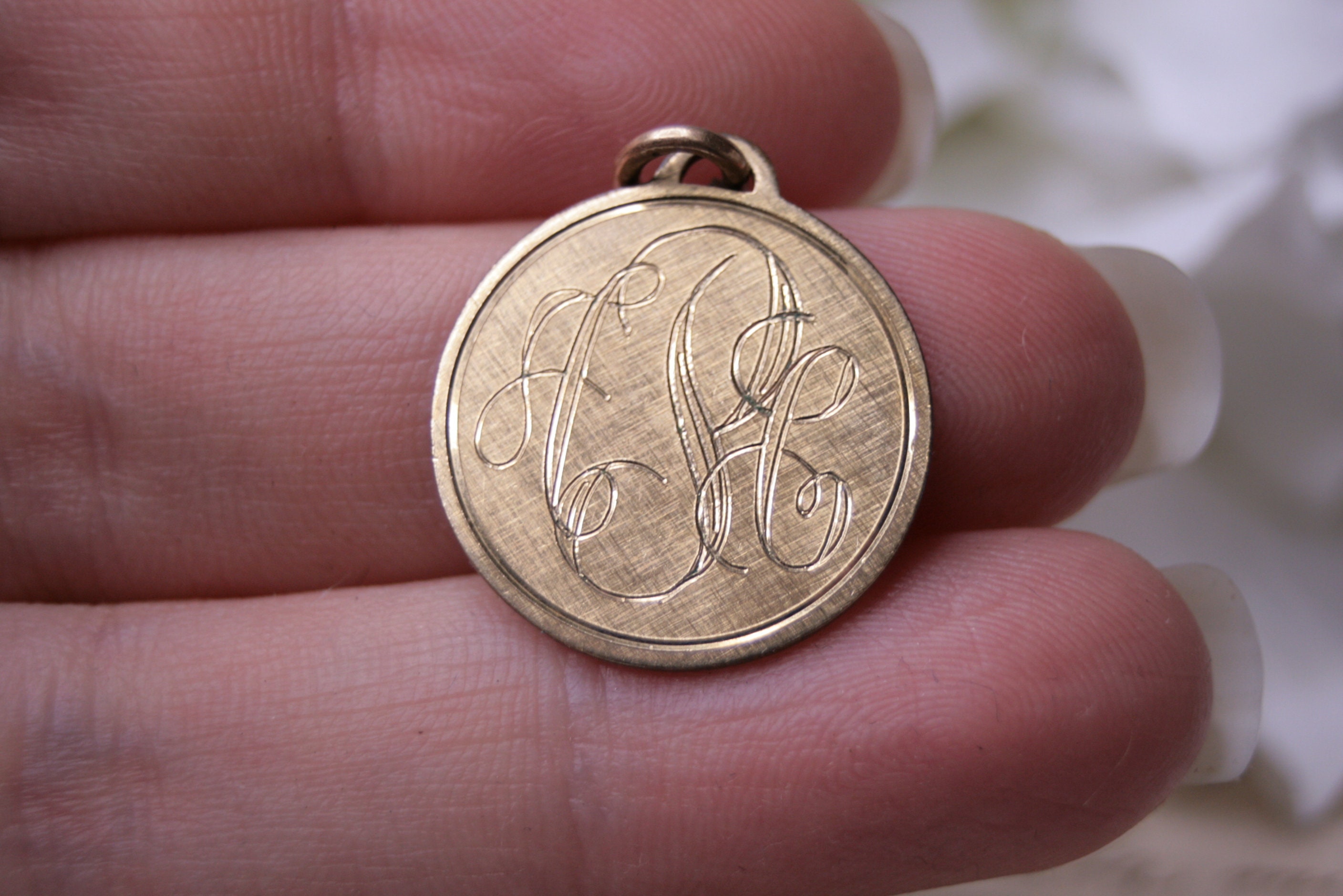 Gold Color Engraved Initial Medallion Vintage Monogram - Etsy