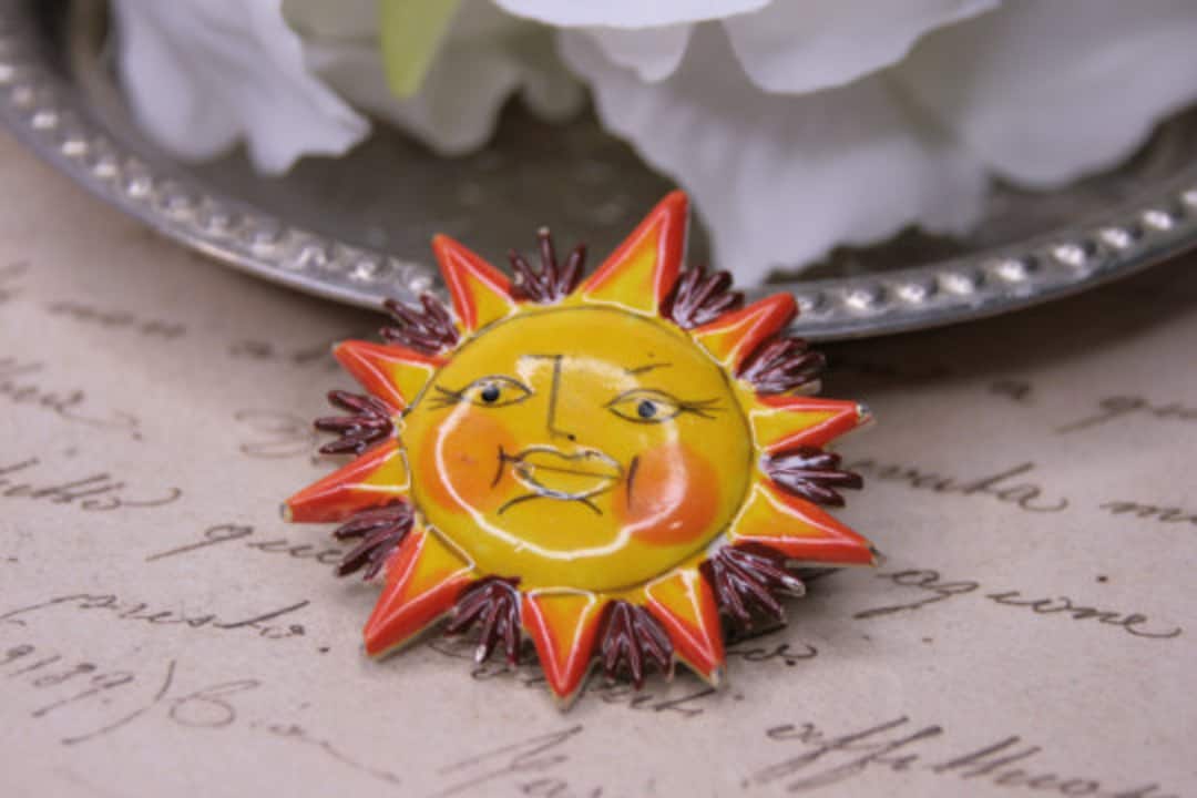 Korea Handpainted Sun Brooch Vintage Small Enamel Sun Brooch - Etsy