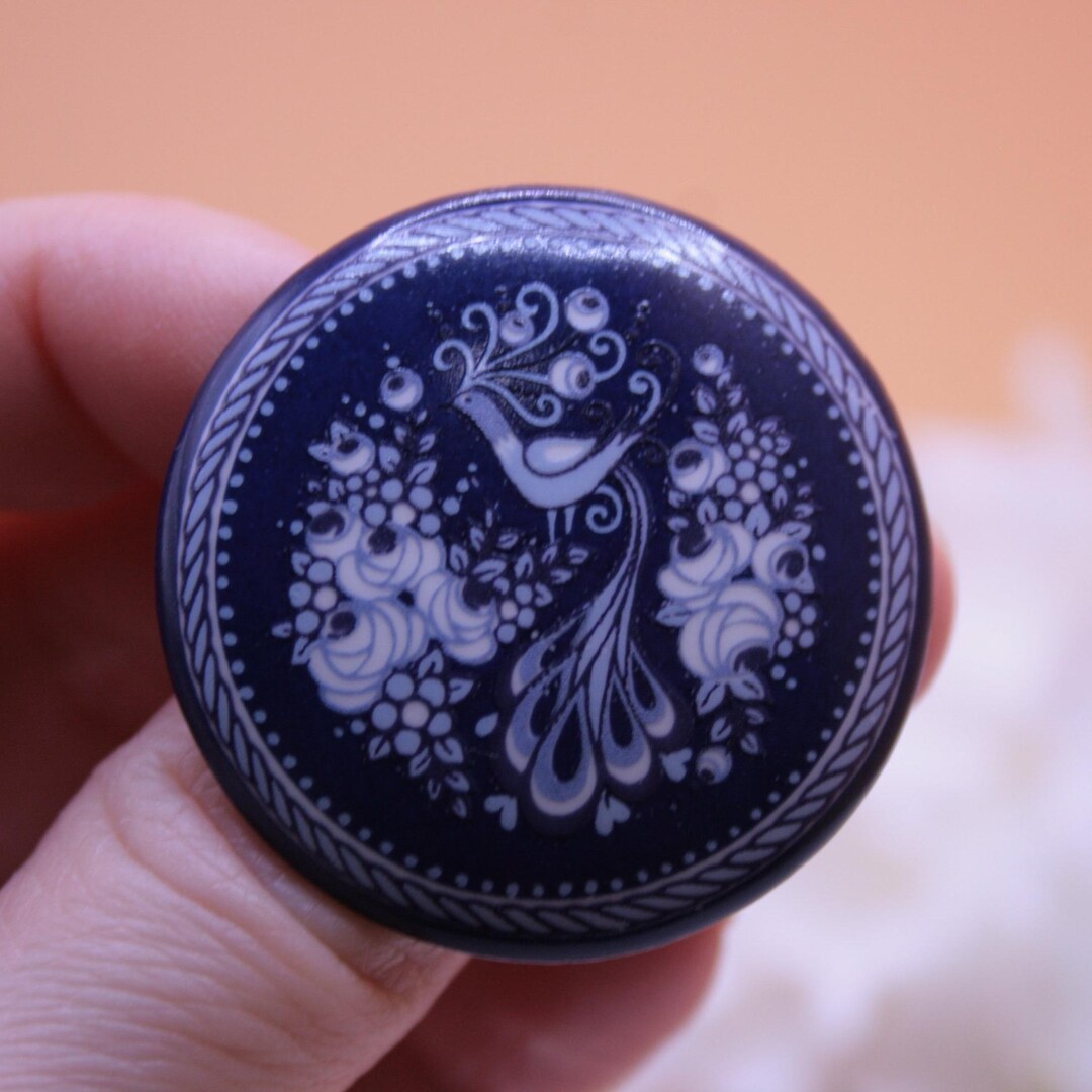 Michaela Frey Enamel Bird and Flower Brooch - White and Blue Round Pin ...