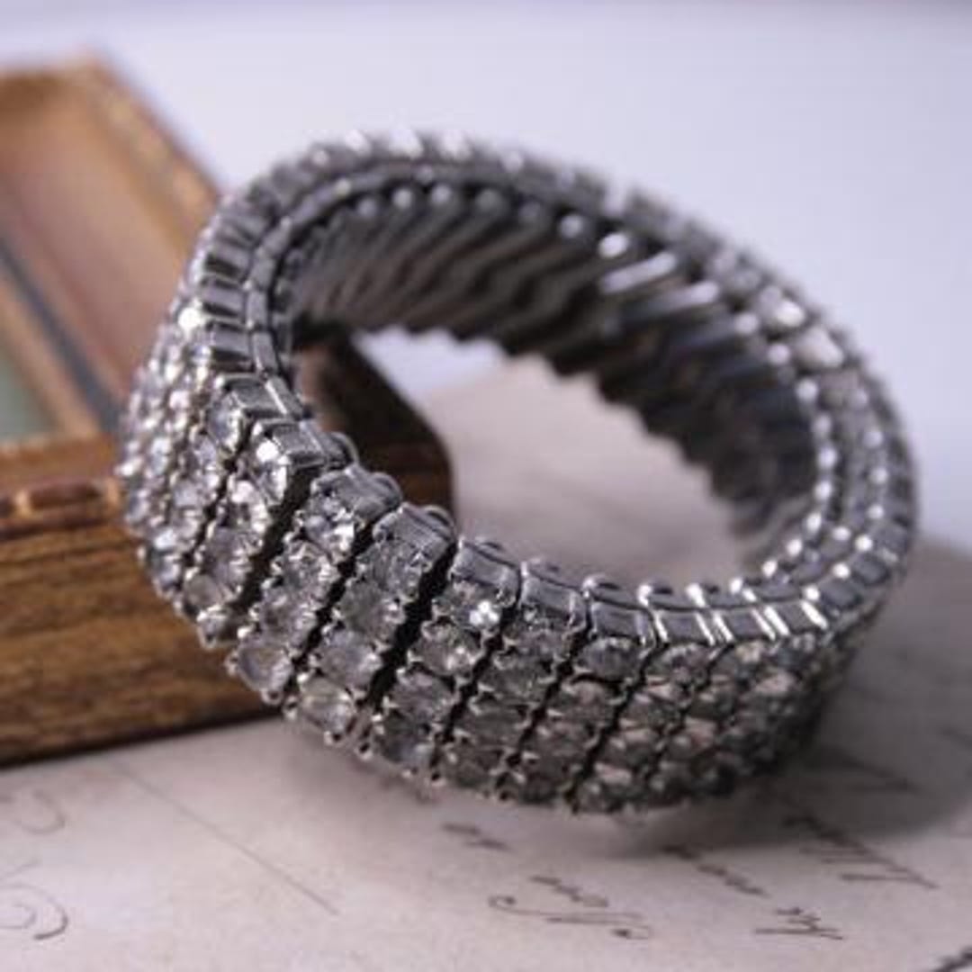 Vintage Expanding Sparkly Rhinestones Bracelet, Silver Tone Stretchy ...