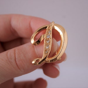 Avon Initial Letter D With Rhinestones Vintage Gold Tone Cursive Letter ...
