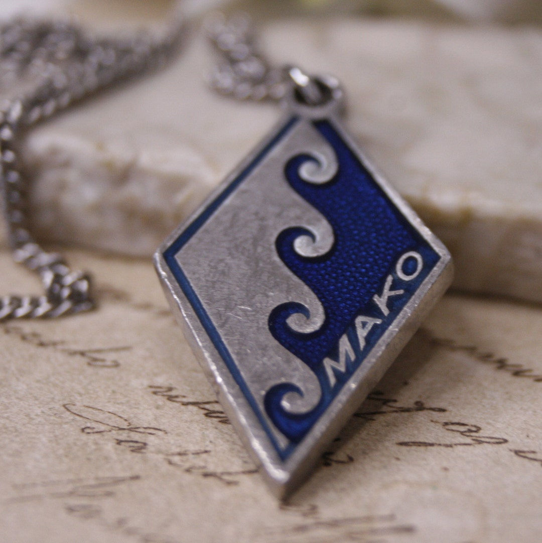 Rare Vintage MAKO Wave Pendant Silver Tone and Blue Pendant Made in ...