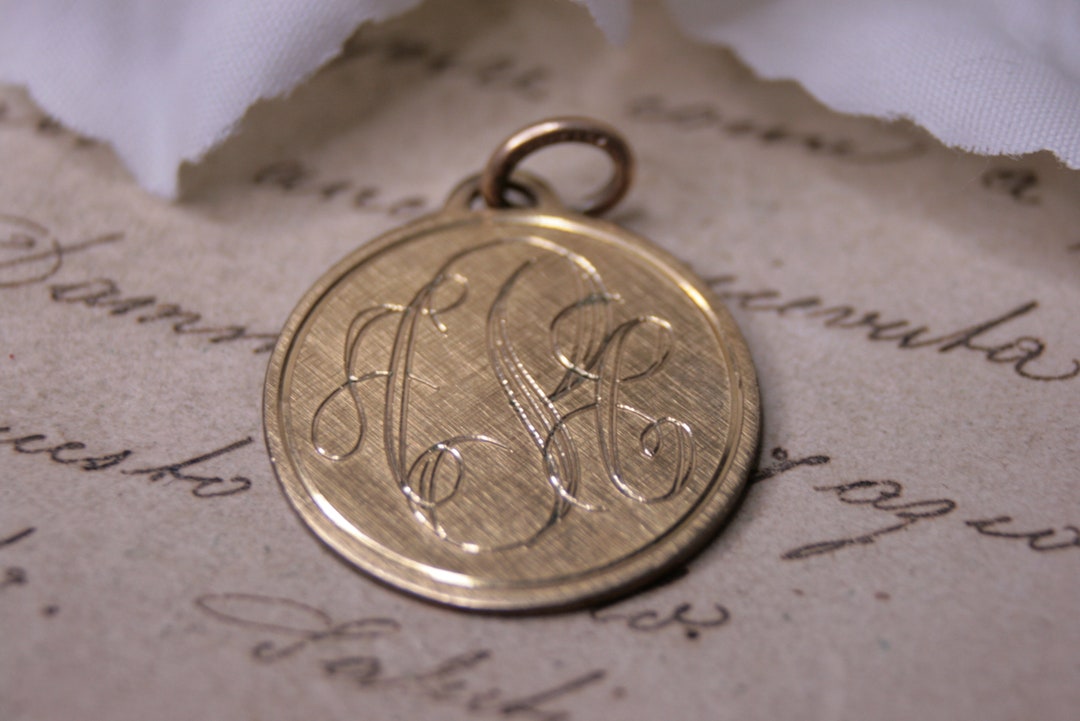 Gold Color Engraved Initial Medallion, Vintage Monogram Pendant - Etsy