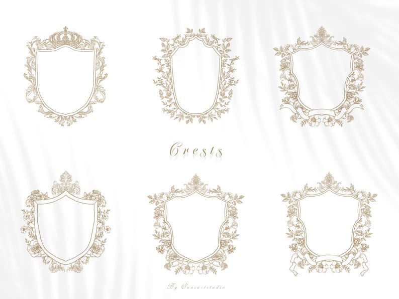 Vintage Floral, Chinoiserie Floral Clipart, Floral Crest Clipart ...