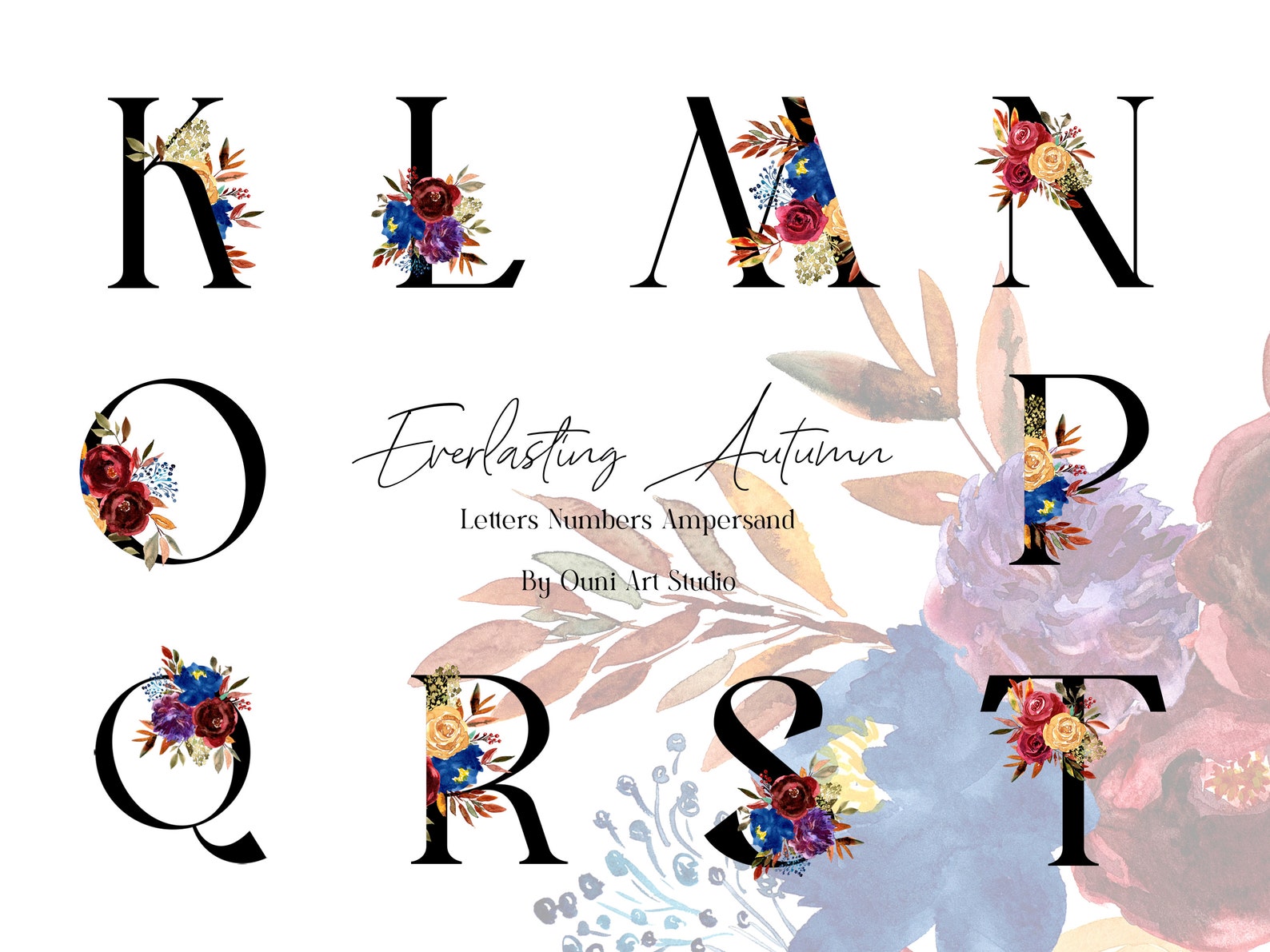 Watercolor Printable Floral Letters Clipart Fall Clipart - Etsy