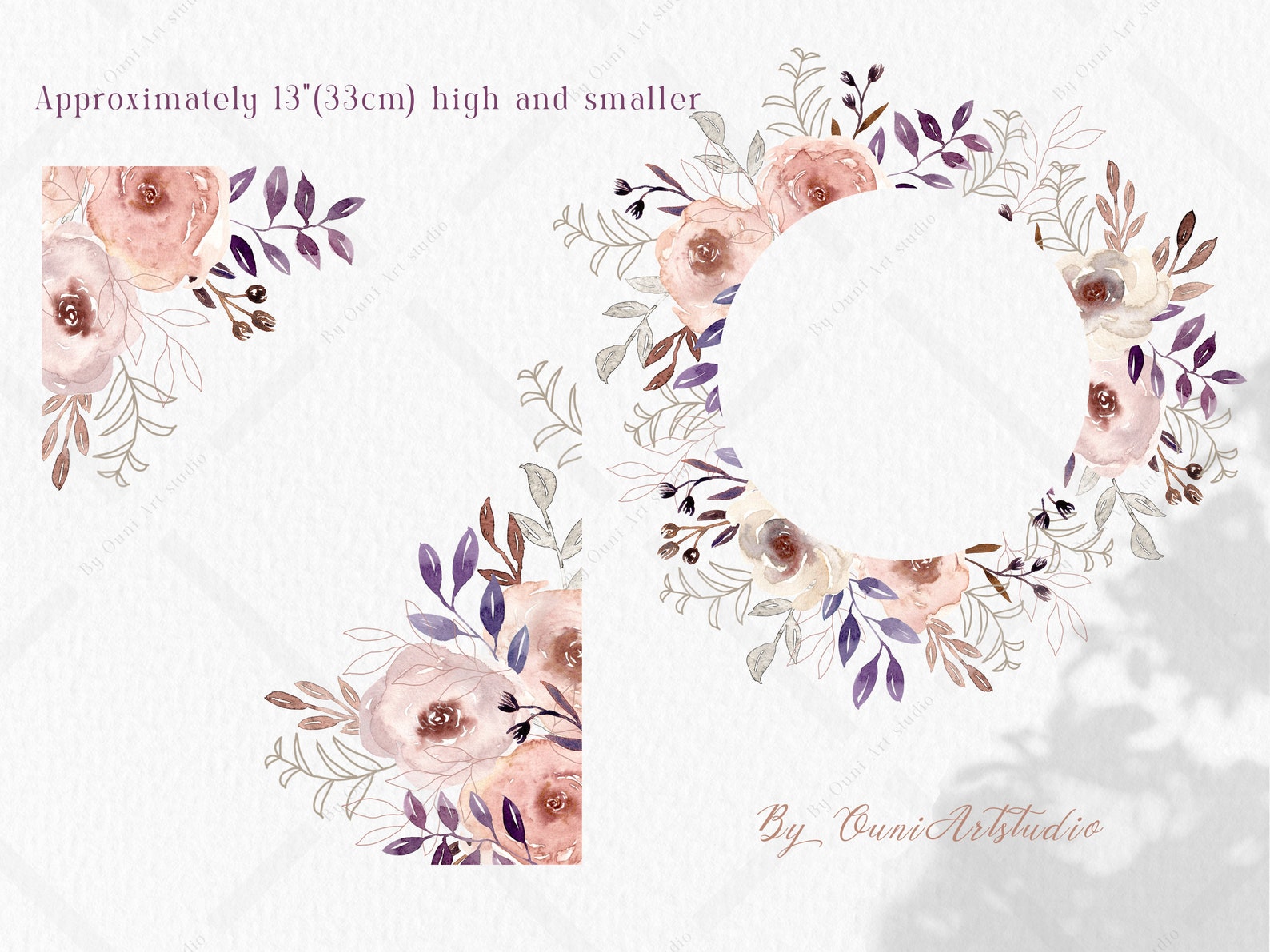 Watercolor Floral Frames Clipart, Mauve Pink Roses (PNG Digital ...
