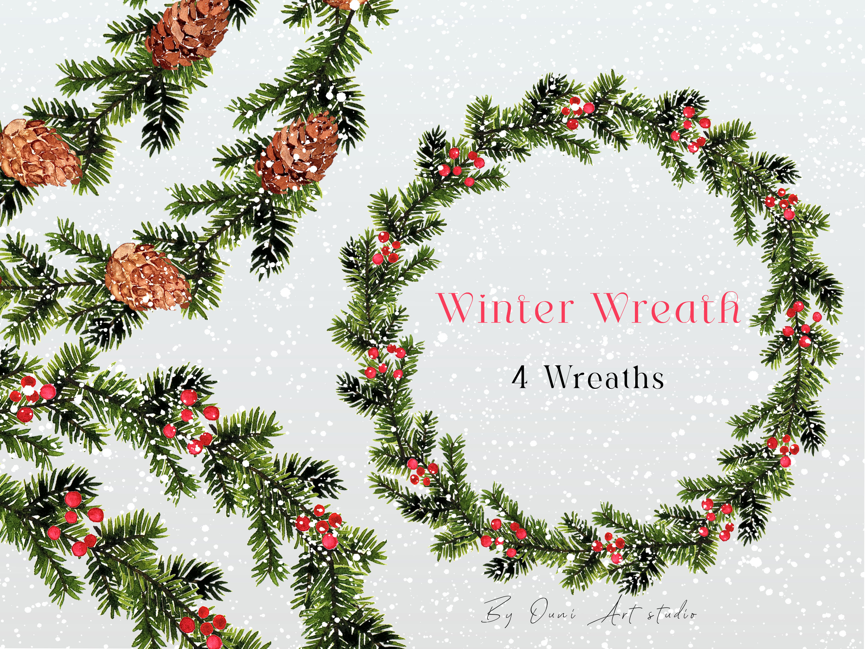 Winter Wreath Clipart, Winter Clipart, Christmas Greenery Clipart ...