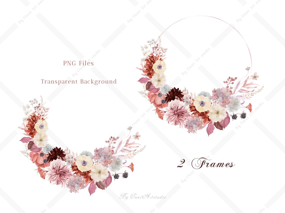 Watercolor Fall Floral Clipart Watercolor Burgundy Pink - Etsy