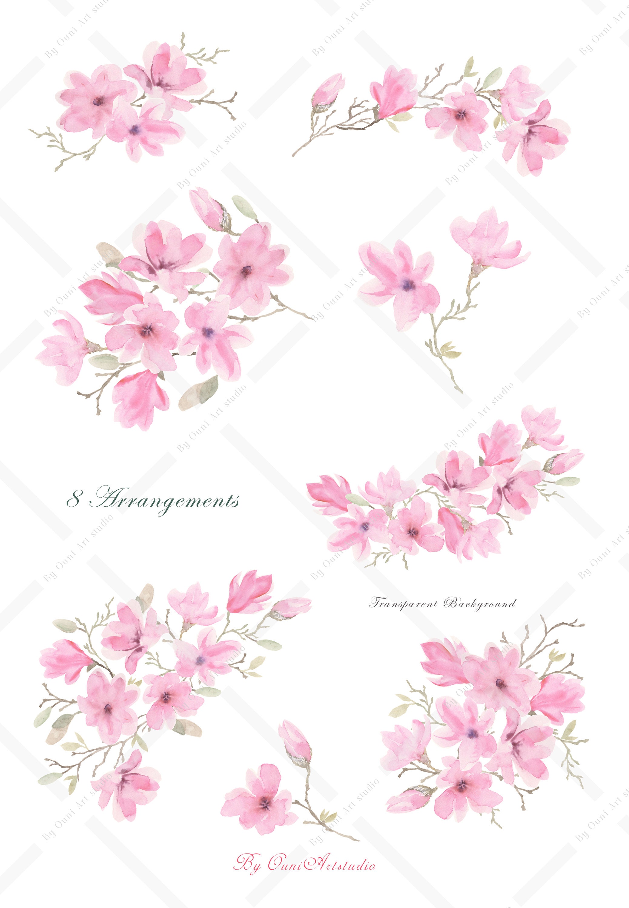 Watercolor Pink Floral Clipart, Magnolia Clipart, Watercolor Botanical ...