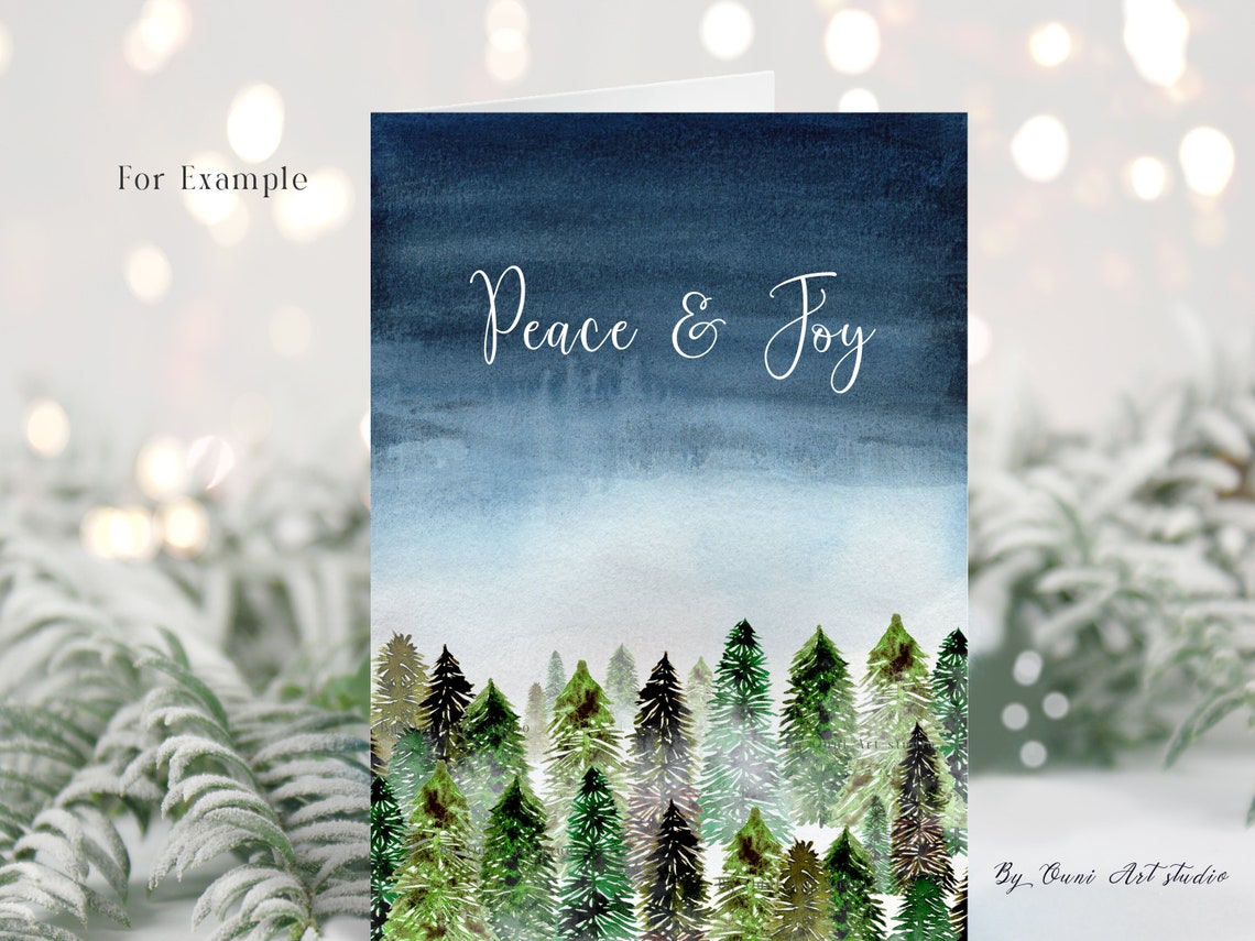 Winter Forest Clipart, Christmas Watercolor Clipart, Winter Landscape ...