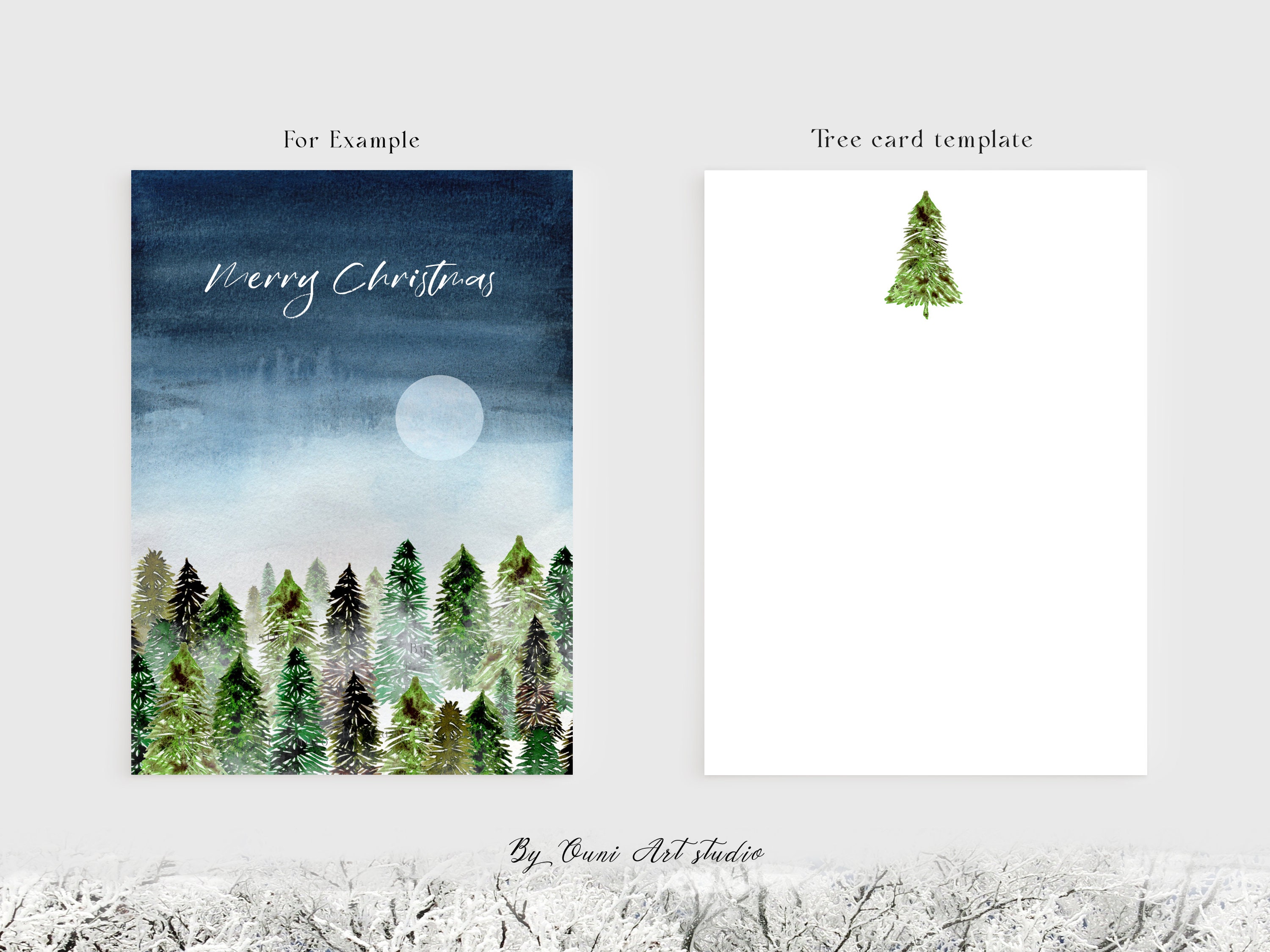 Winter Forest Clipart, Christmas Watercolor Clipart, Winter Landscape ...