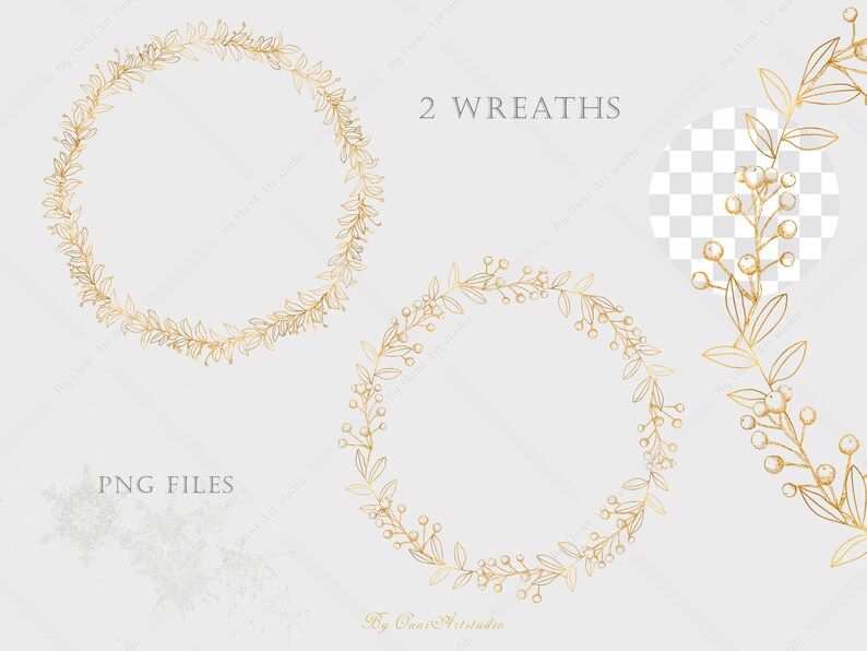 Gold Floral, Christmas Frame Clipart, Gold Floral Line Art, Gold ...