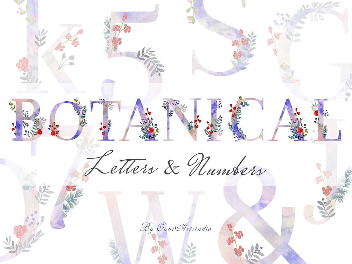 Watercolor Alphabet Clipart, Botanical Alphabet, Christmas, Floral ...