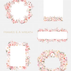 Watercolor Pink Rose Floral Clipart, Gold Frames (digital Download) - Etsy