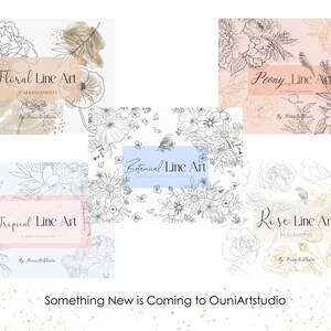 Botanical Line Art Clipart, Botanical Clipart, Floral Line Art, Leaves ...