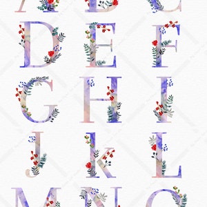 Watercolor Alphabet Clipart, Botanical Alphabet, Christmas, Floral ...