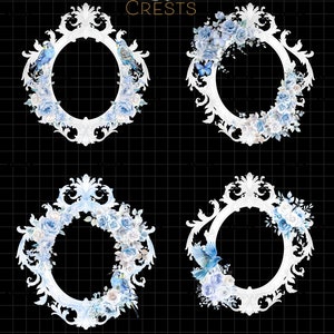 Blue Florals Clipart, Floral Crest Clipart, Blue Rose Clipart PNG ...