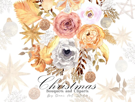 Watercolor Christmas Boho Floral Clipart Dried Flower - Etsy