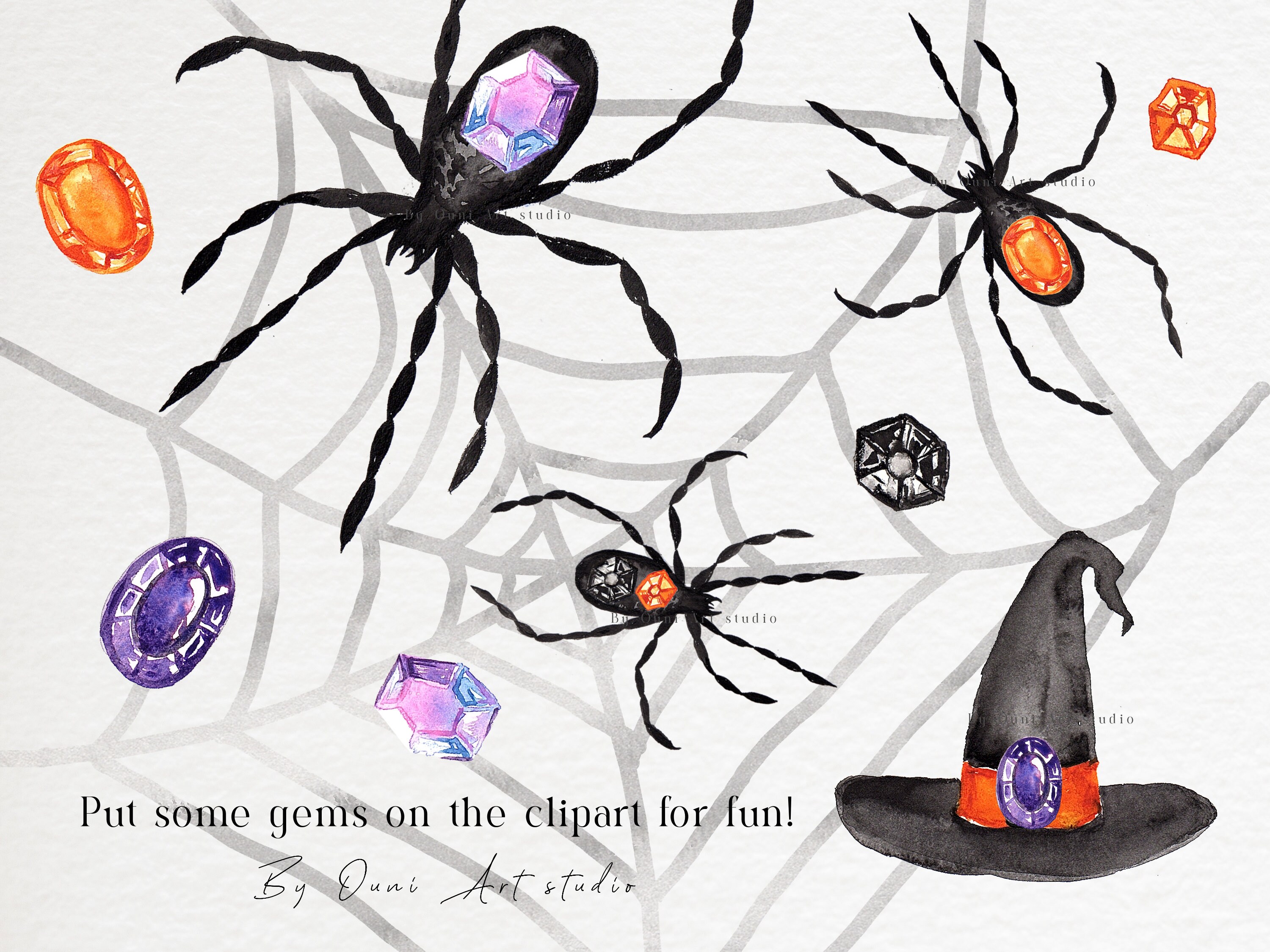 Watercolor Halloween Clipart, Halloween Cute Black Cat and Spider, Jack ...