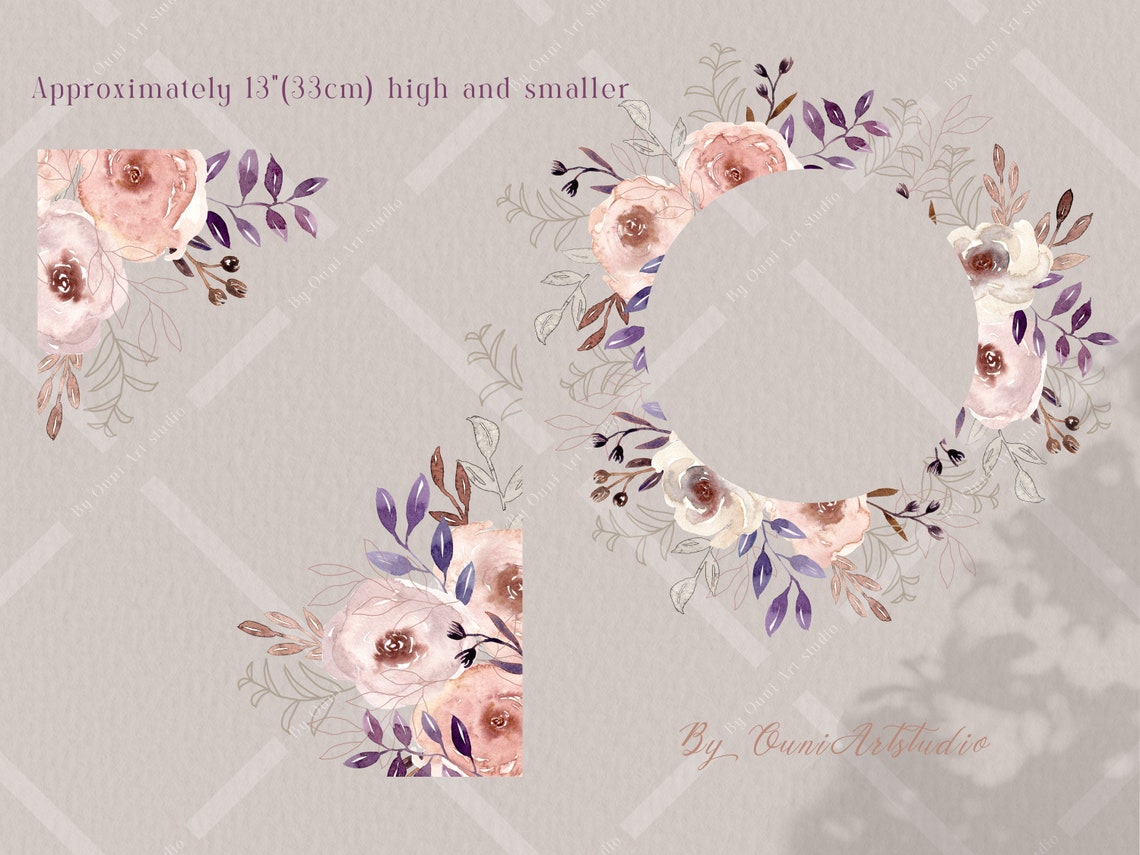 Watercolor Floral Frames Clipart, Mauve Pink Roses (PNG Digital ...