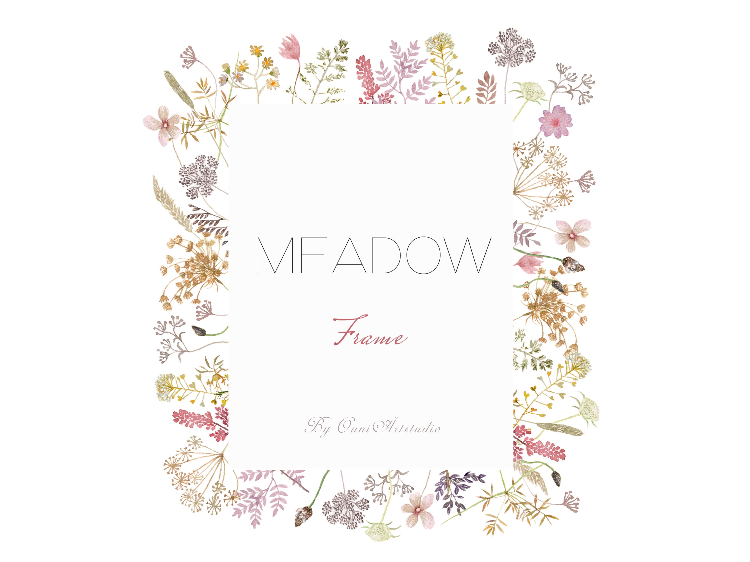 Wildflower Floral Frame Clip Art, Watercolor Flower Frame, Botanical ...