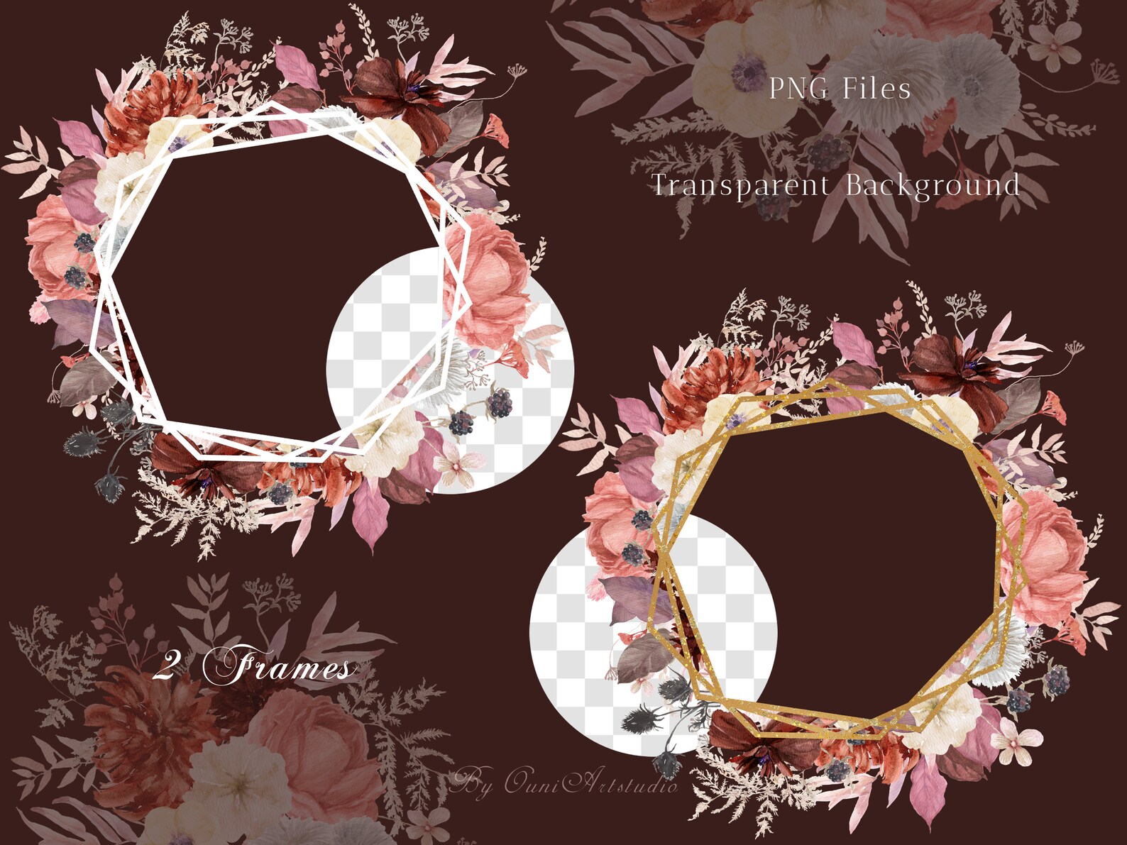 Watercolor Burgundy Floral Clipart, Fall Floral Clipart, Autumn Flowers ...