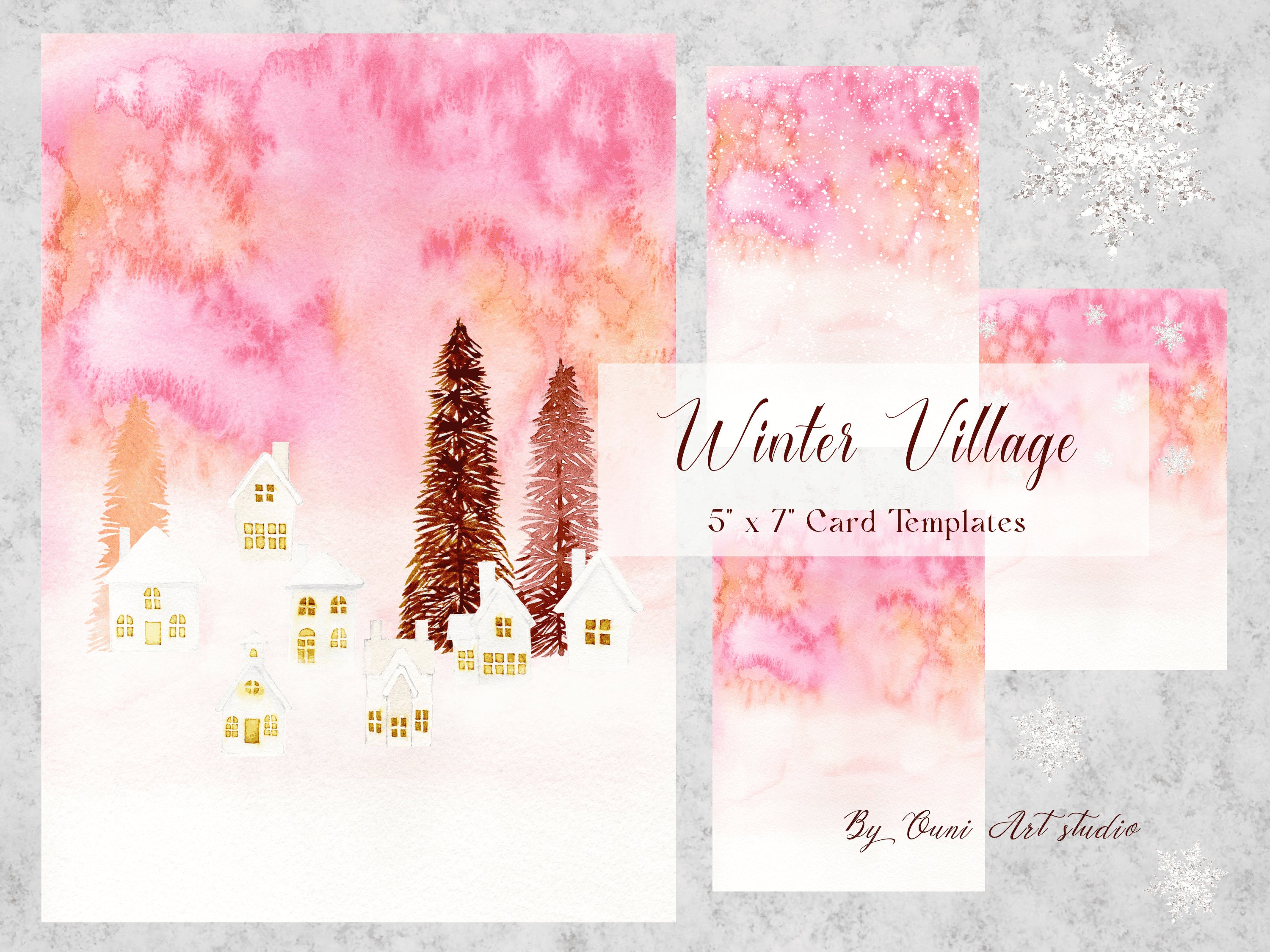 Winter Village Christmas Clipart, Watercolor Winter Snow Scenery Clip ...